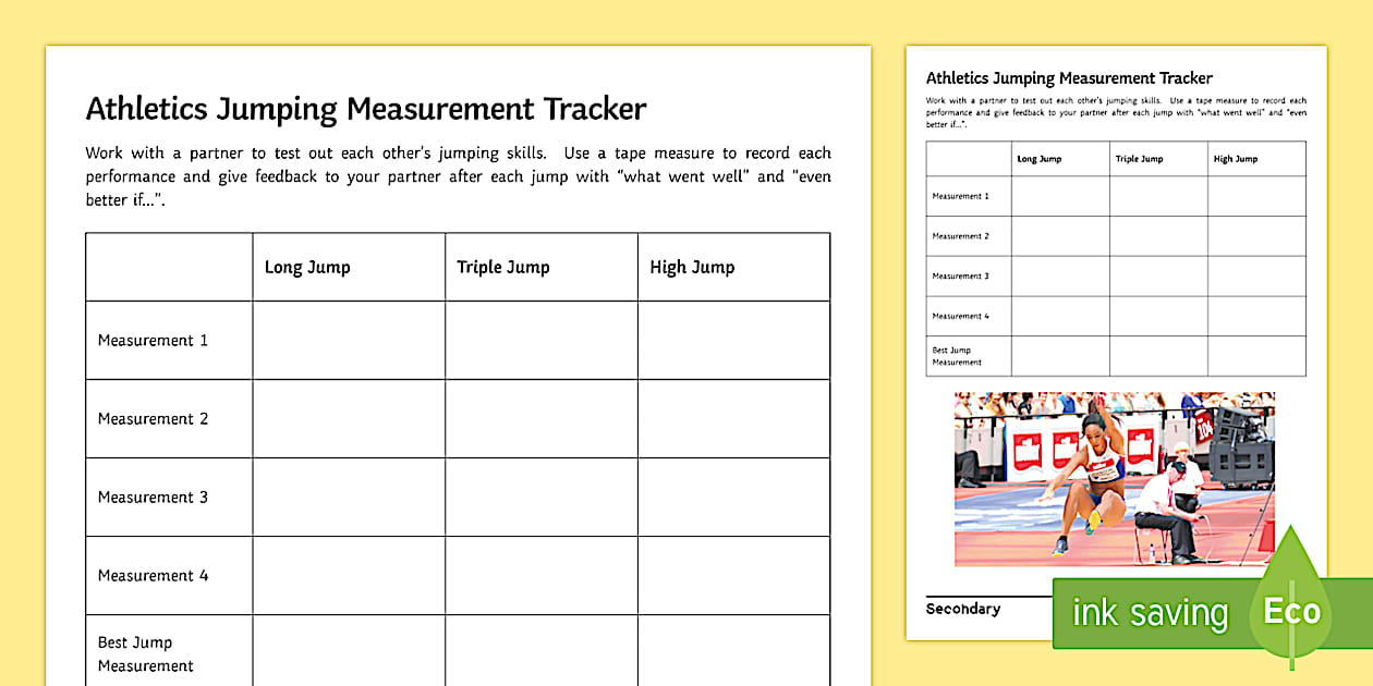 Editable Athletics: Jumping Measurement Tracker Worksheet