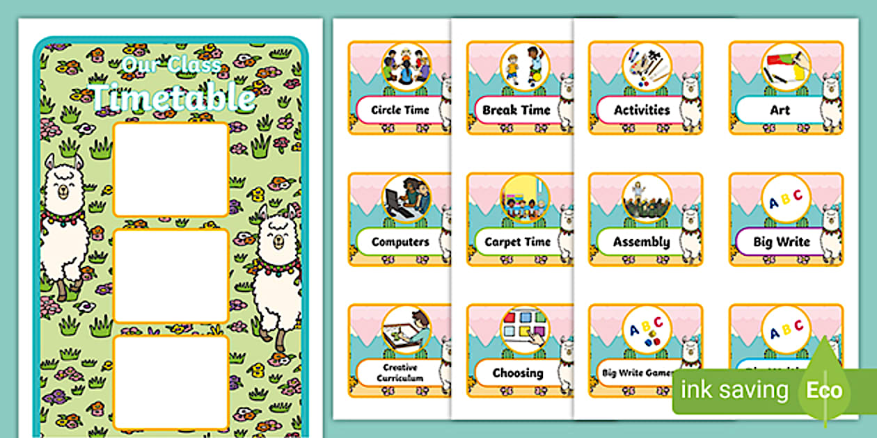 Editable Llama Timetable with Cards (professor feito)