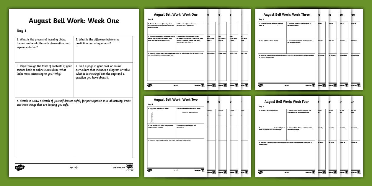 Sixth Grade Science August Bell Work Bundle (teacher made)