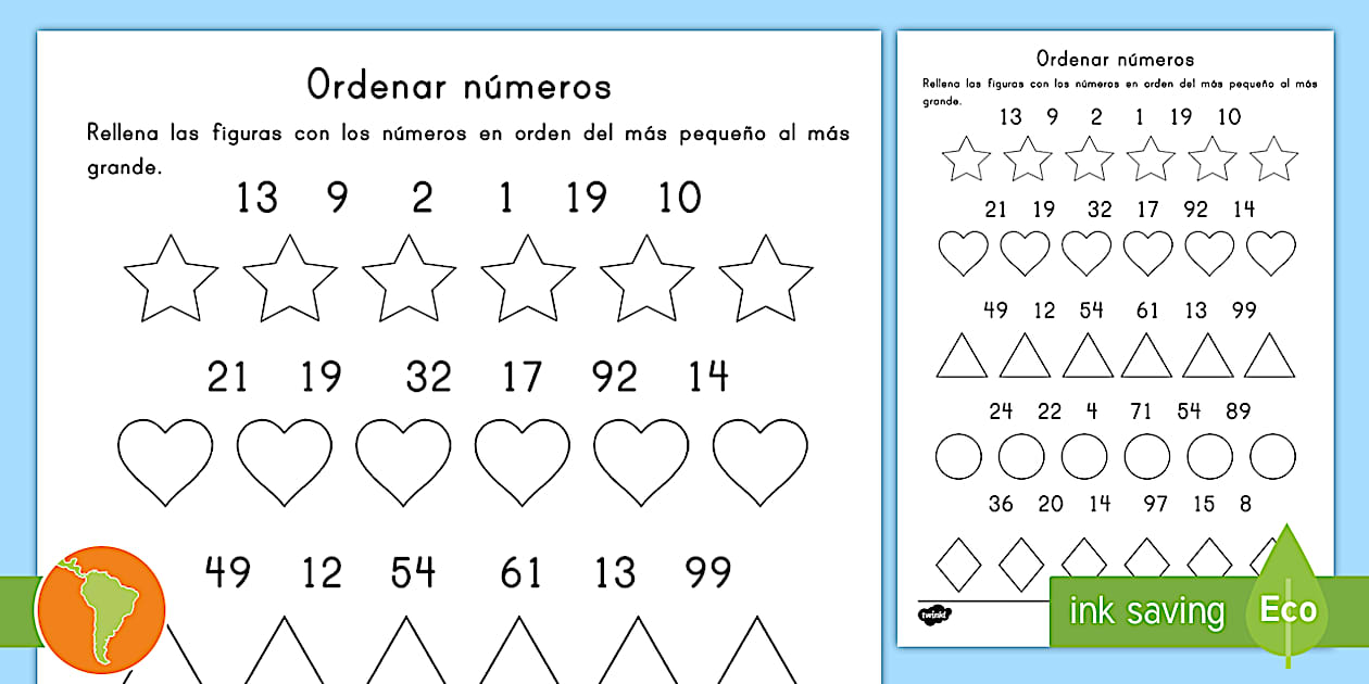 Ficha de actividad: Ordenar números de menor a mayor.