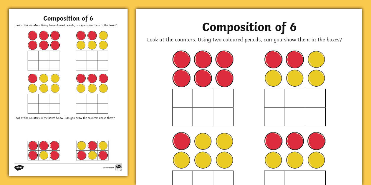 👉 Double-Sided Counters: Composition of 6 Worksheet