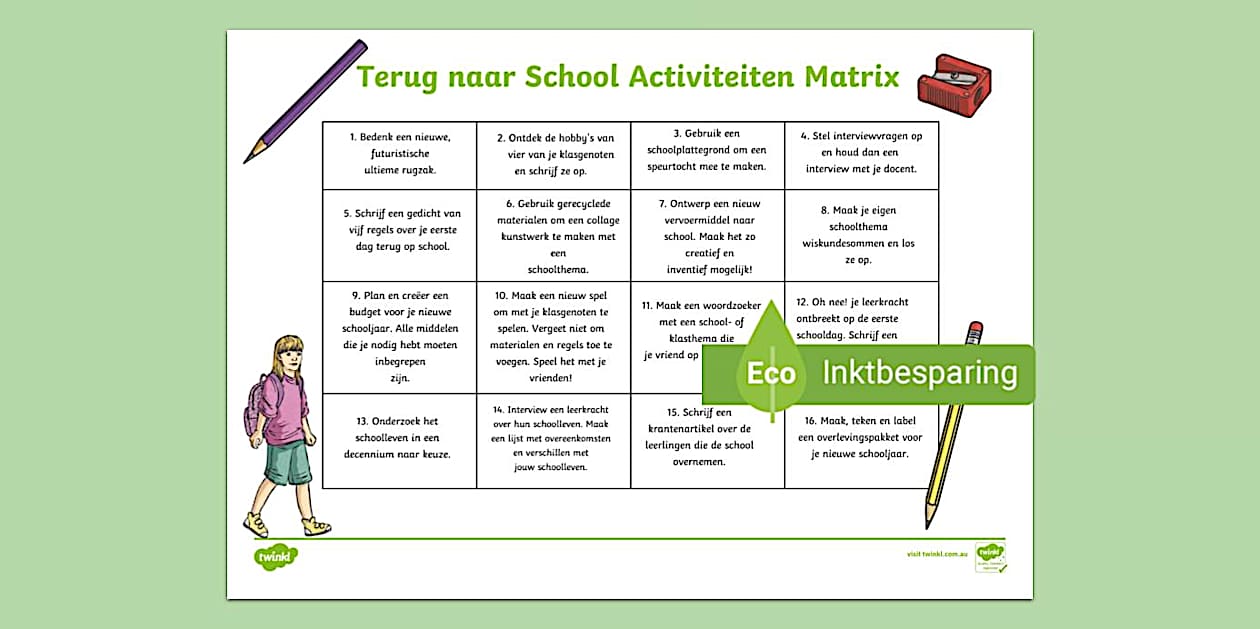 Terug Naar School Matrix Werkblad (teacher made) - Twinkl