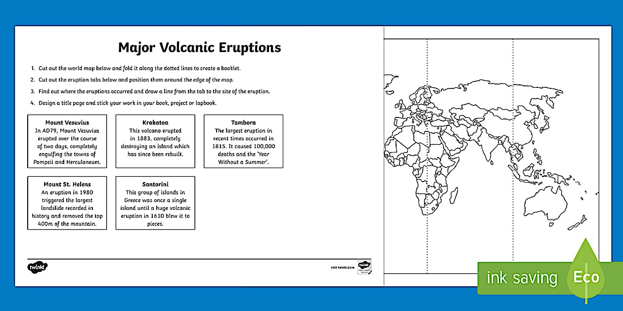 Map of Major Volcanic Eruptions Worksheet / Worksheet