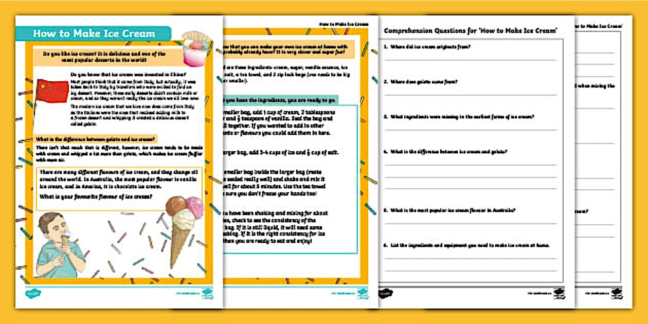 How to Make Ice Cream Reading Comprehension - Primary