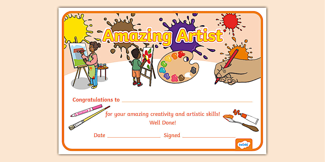 KS1 Amazing Artist Certificate - Twinkl Certificates