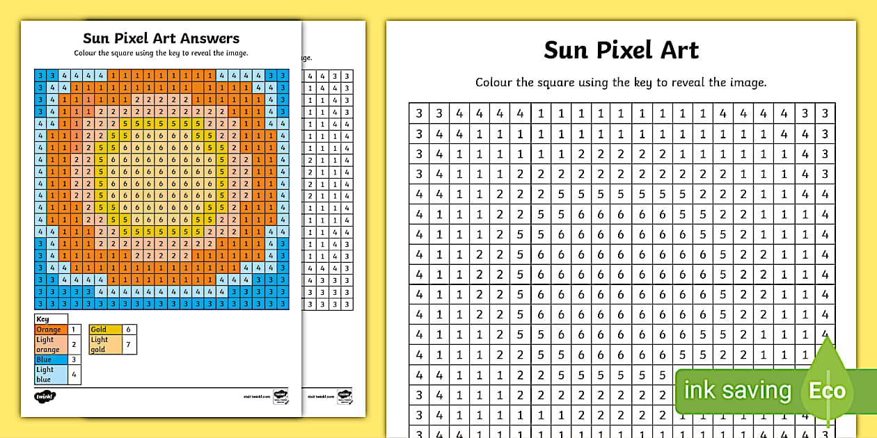 Sun Pixel Art Template (Teacher-Made) - Twinkl