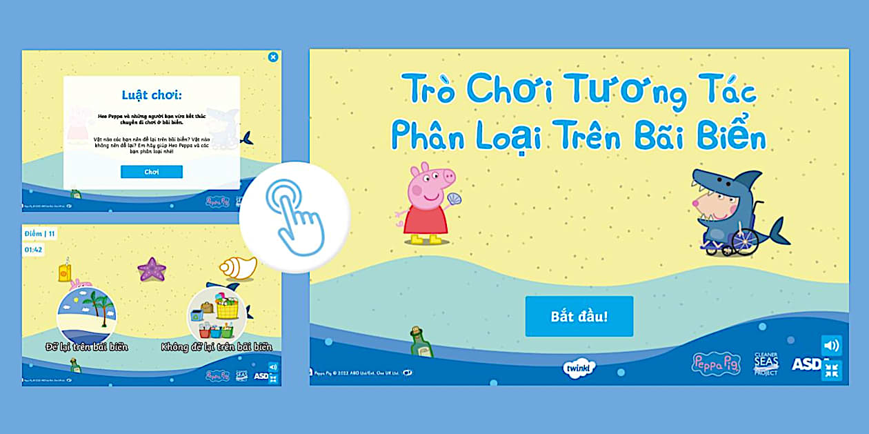 Heo Peppa: Trò Chơi Phân Loại Rác Và Đồ Vật Trên Bãi Biển