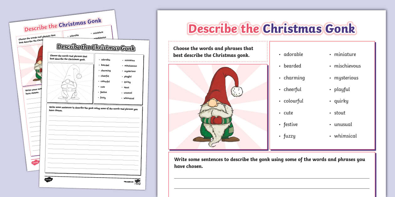 Describe the Christmas Gonk Worksheet (teacher made)