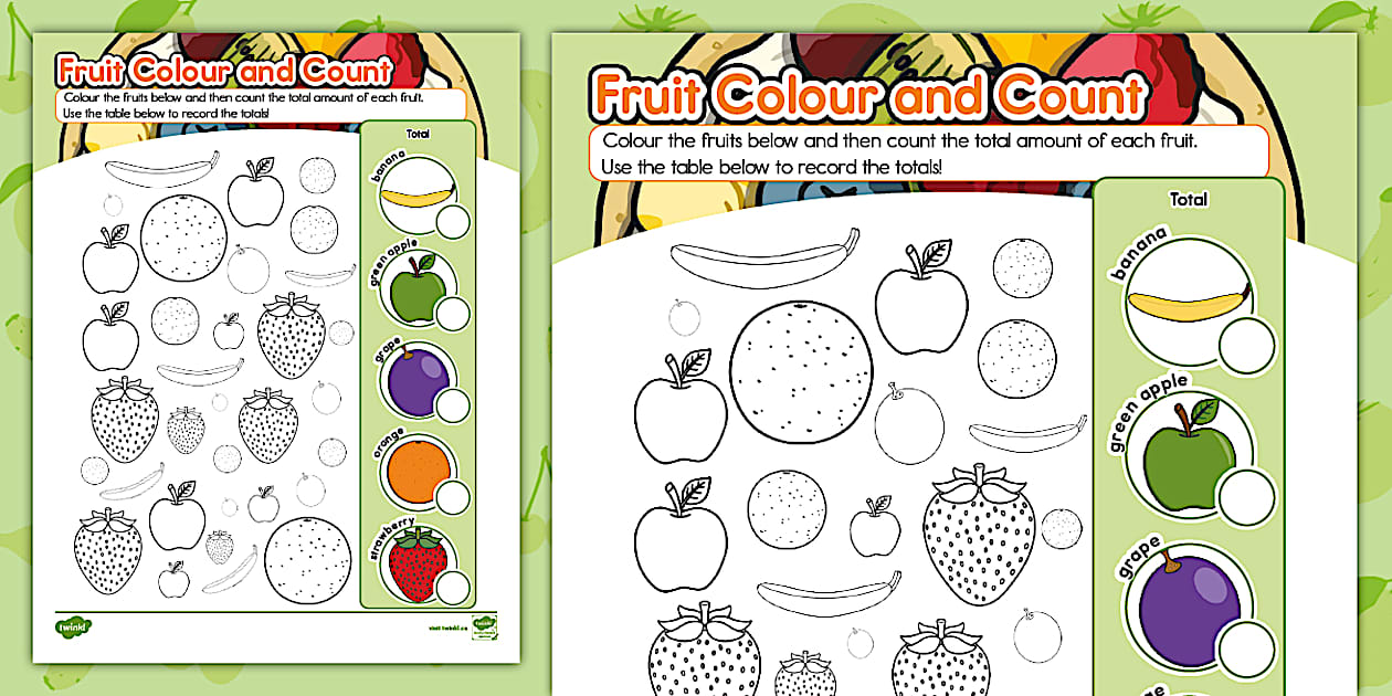 Counting Fruits Worksheet | Early Math and Foods Resource