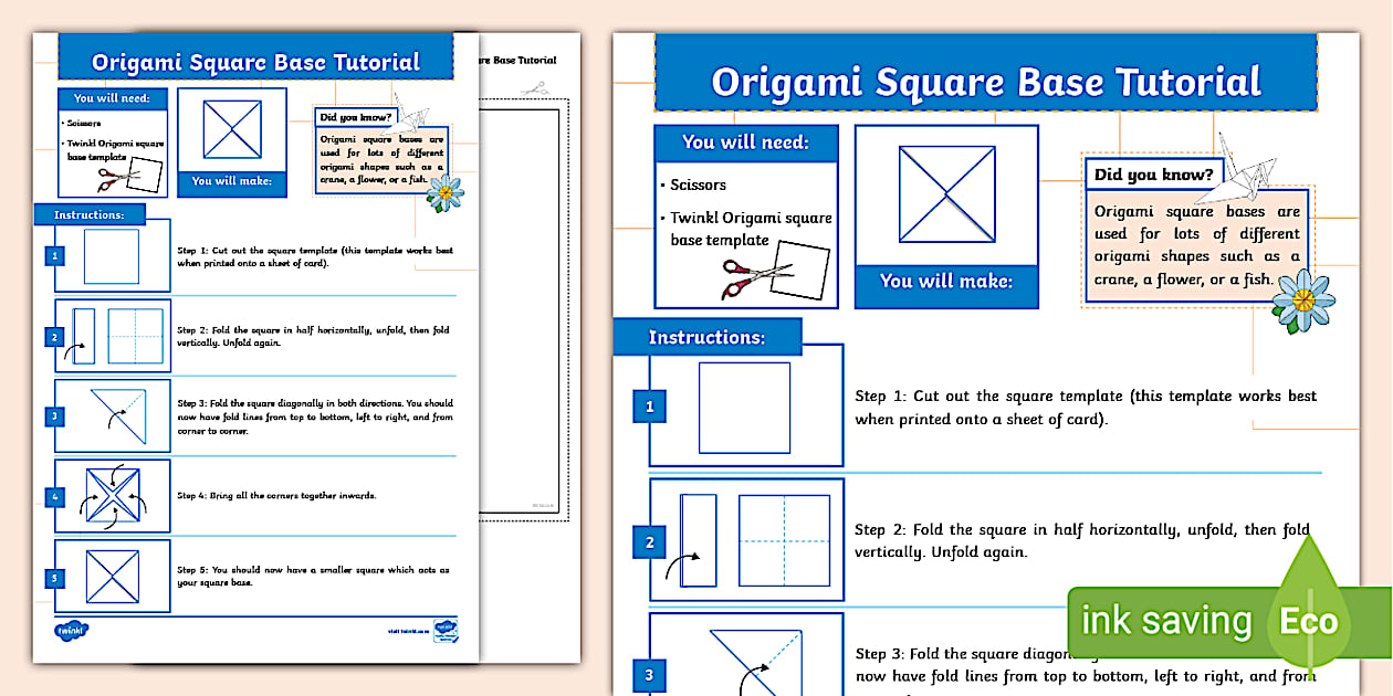Free Origami Square Base Tutorial Craft for Kids: Download!