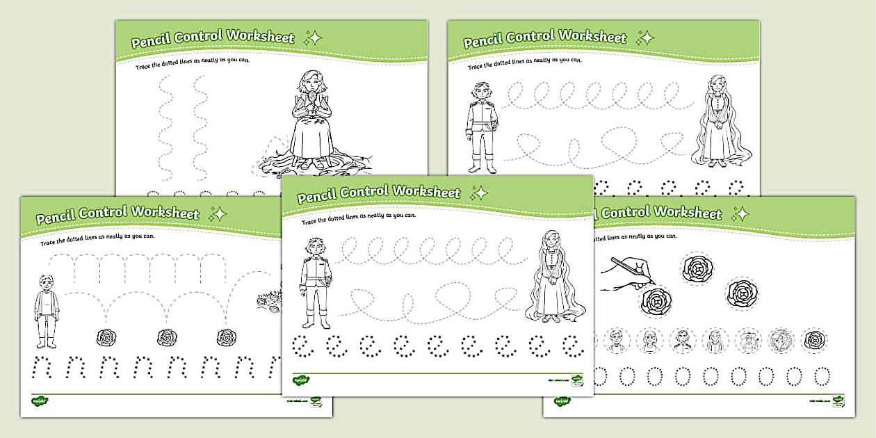 Rapunzel Pencil Control Path Worksheets - Twinkl