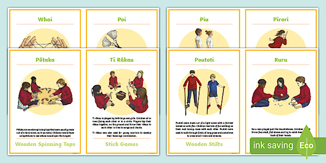 Traditional Māori Toys and Games Posters - Twinkl
