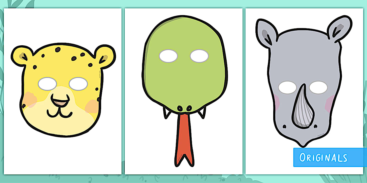 Black and White Ronald the Rhino Role-Play Masks - Twinkl