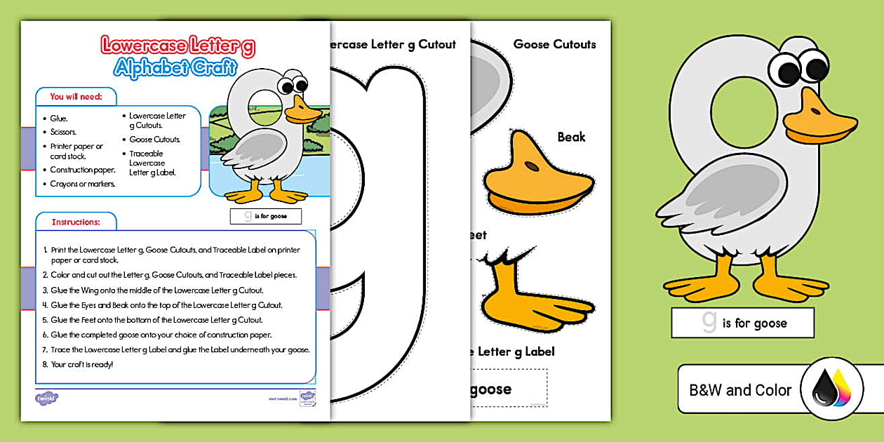 Lowercase Letter g Alphabet Craft - Twinkl