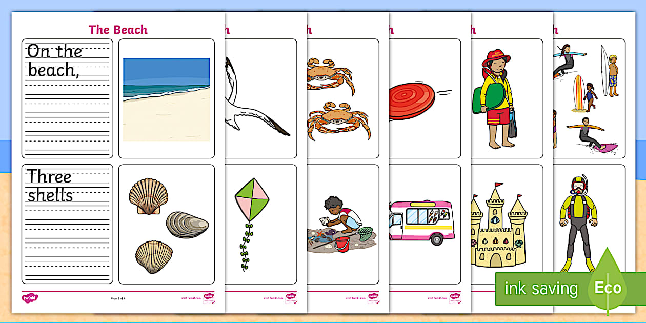 The Beach Simple Sentence Writing Prompt Pictures Activity