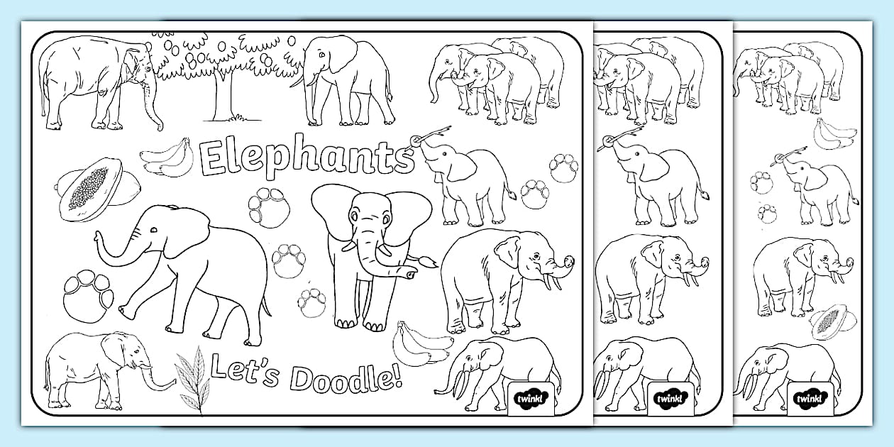 Elephants Doodle Colouring Pages - KS1 (Teacher-Made)