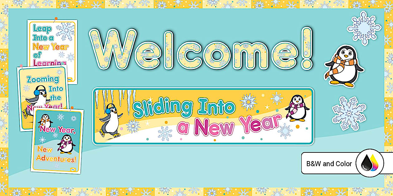Sliding into the New Year Bulletin Board Pack | Twinkl USA