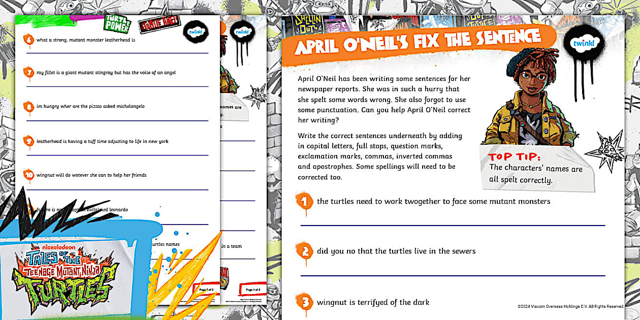 FREE! - TMNT April O'Neil's Fix the Sentence Activity Ages 7-9 | ZA