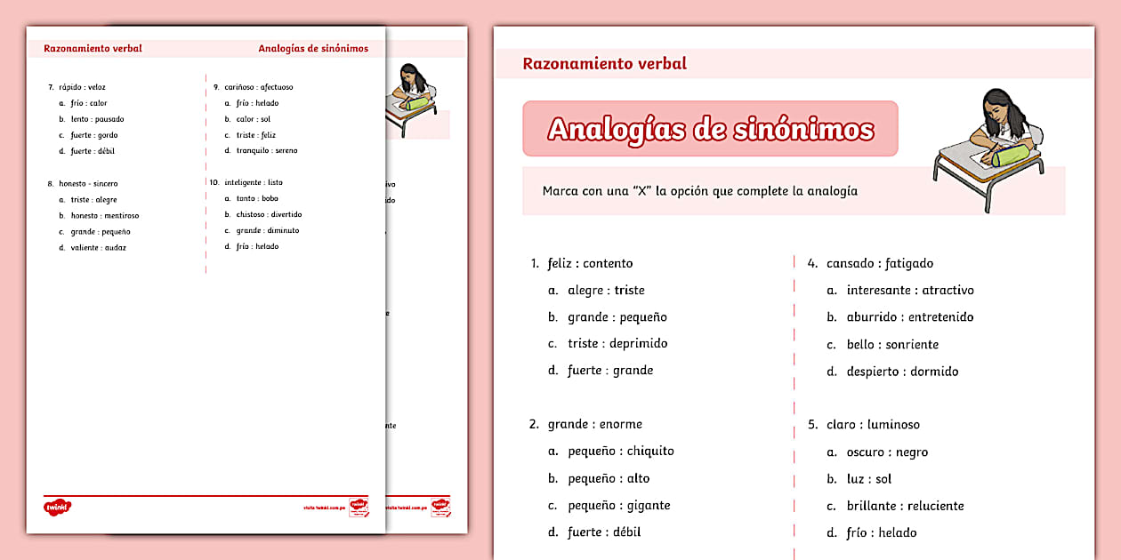 Ficha de actividad: Analogías de sinónimos