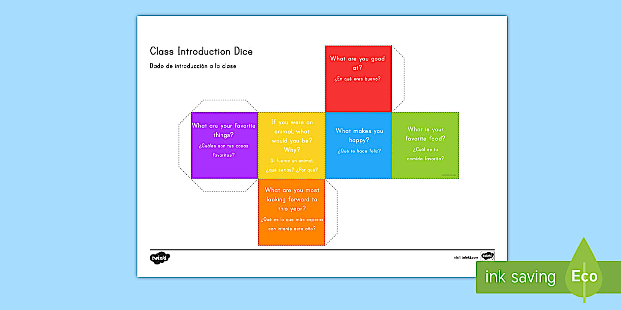Class Introduction Questions Dice Net English/Spanish - Class Introduction