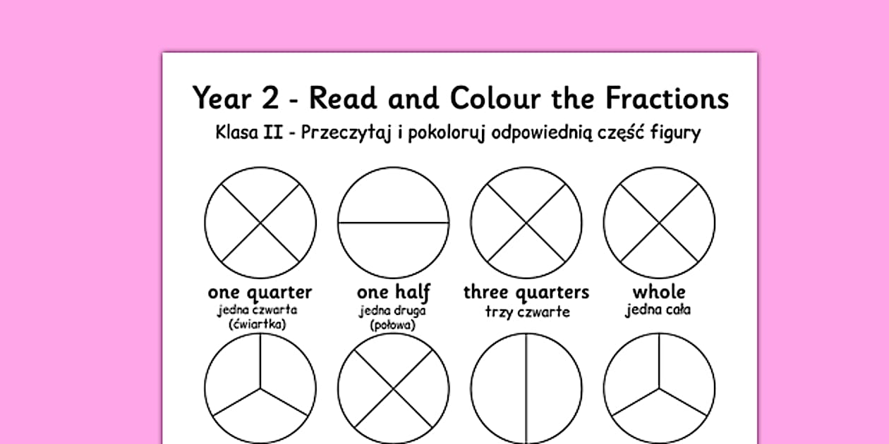 Year 2 Read and Colour a Fraction Polish Translation