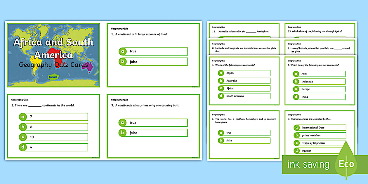 Year 4 AC Geography Africa and South America Quiz Cards