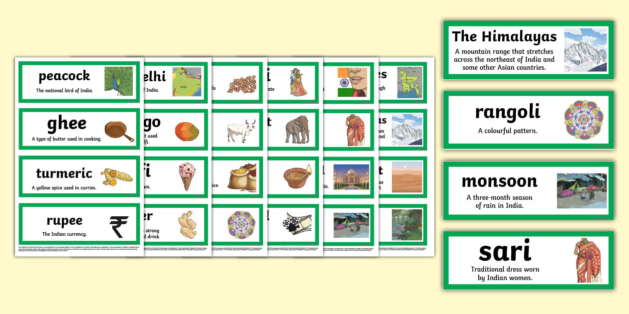 India Vocabulary Cards (teacher made) - Twinkl