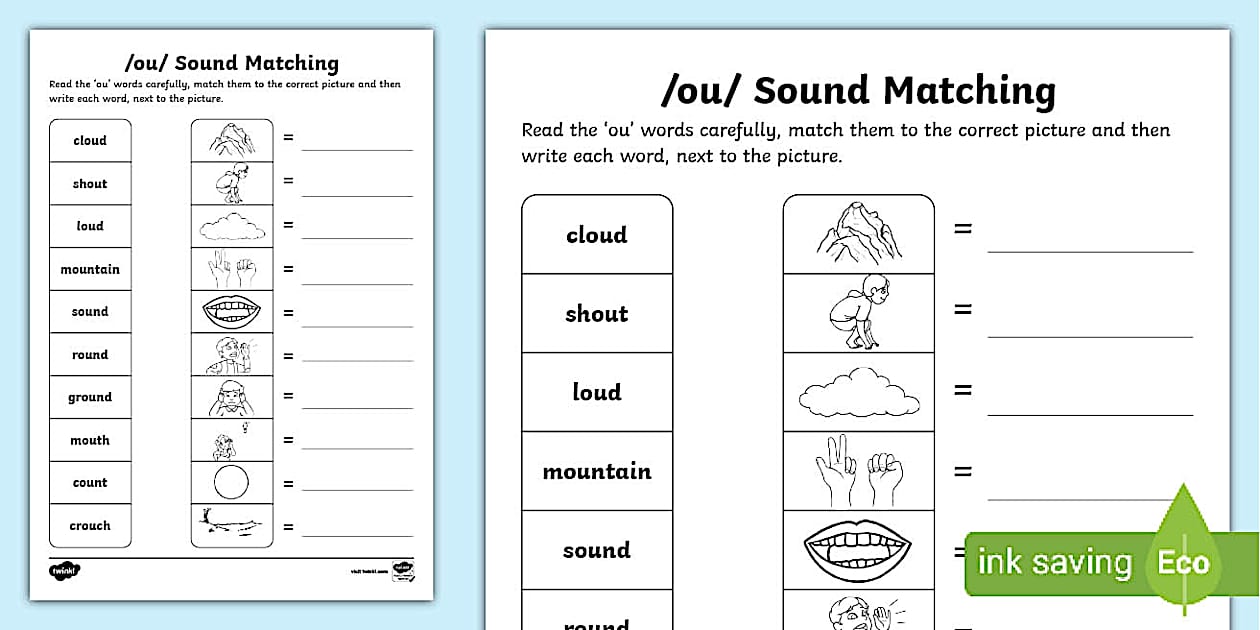 'ou' Sound Matching Activity Sheet (teacher made) - Twinkl