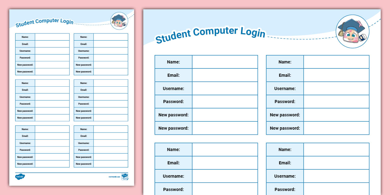 My Teaching File: Pupil Computer Login Details - Twinkl