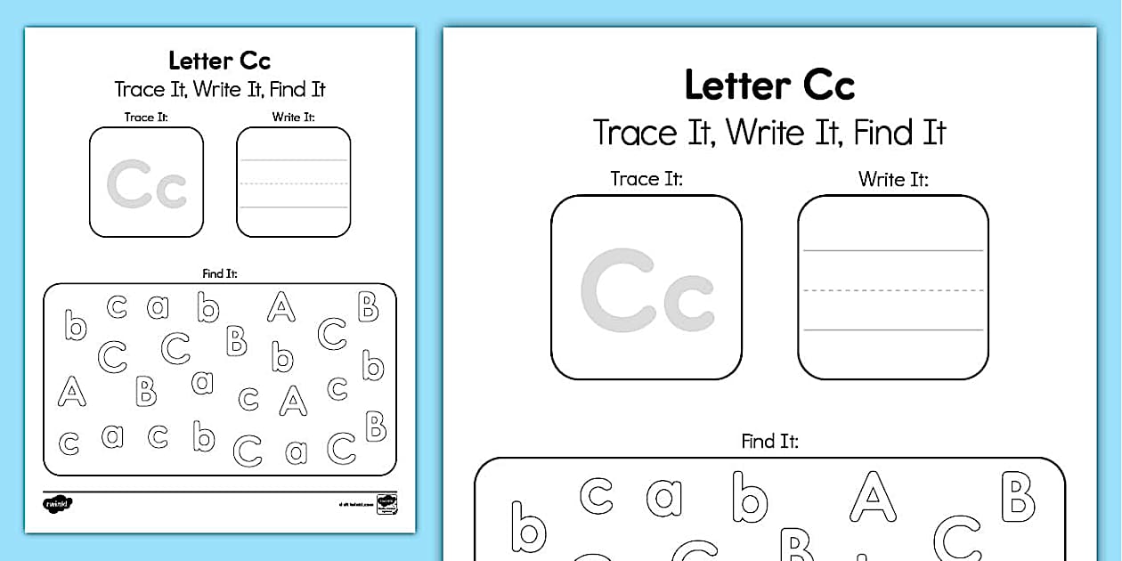 Letter Cc Trace It, Write It, Find It Worksheet for PreK-K