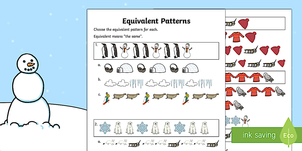 Winter Themed Equivalent Patterns Worksheet / Worksheet