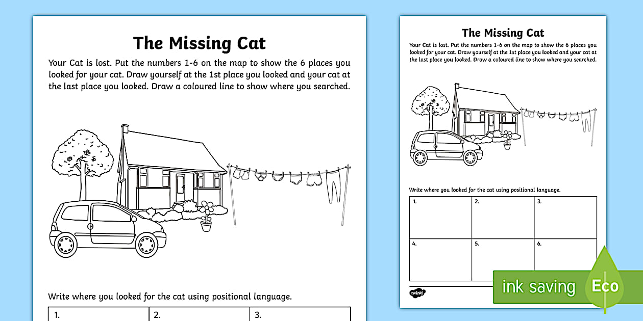 Editable The Missing Cat Position Worksheet - Twinkl