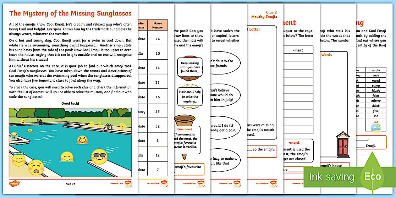 😊 KS1 Emoji Mystery: The Missing Sunglasses SPaG Problem-Solving ...