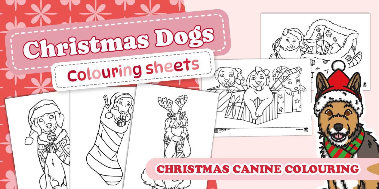 Christmas Dogs Colouring Pages - Twinkl - KS1