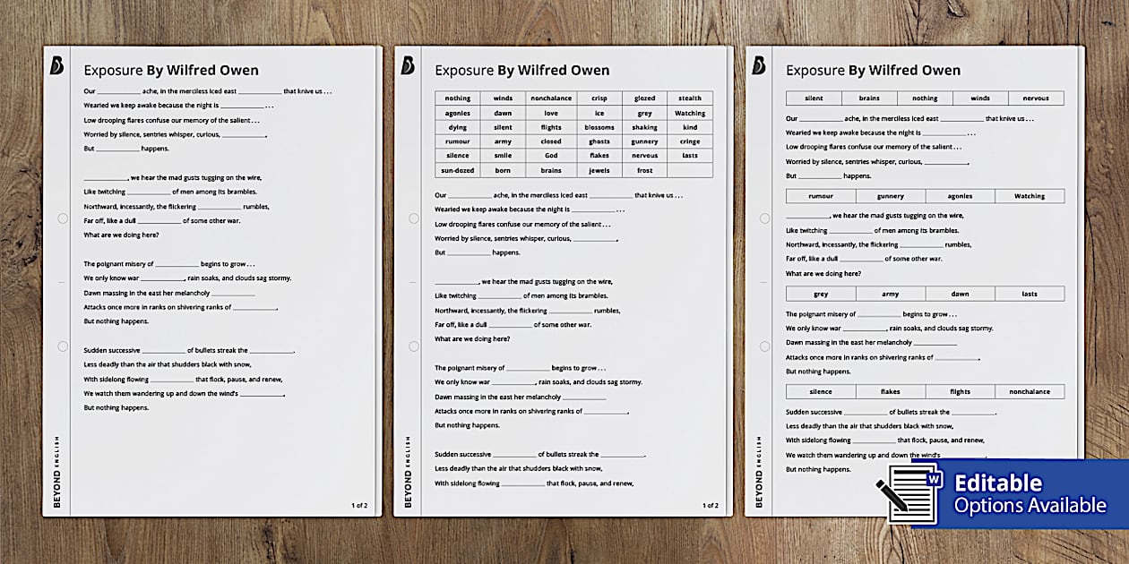 GCSE Poetry Cloze Differentiated Worksheet / Worksheets to Support ...