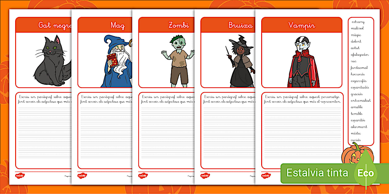 Fitxes d'activitat: Descriure personatges de Halloween - Català