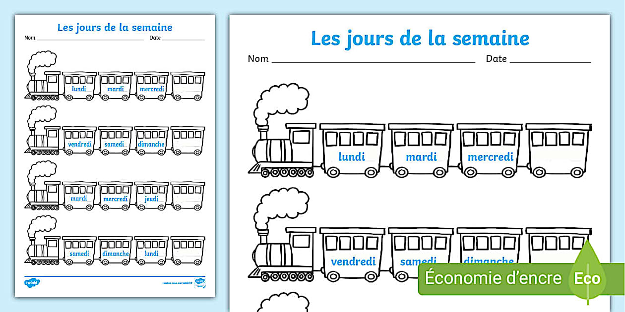 Activité - les jours de la semaine sur des wagons de train