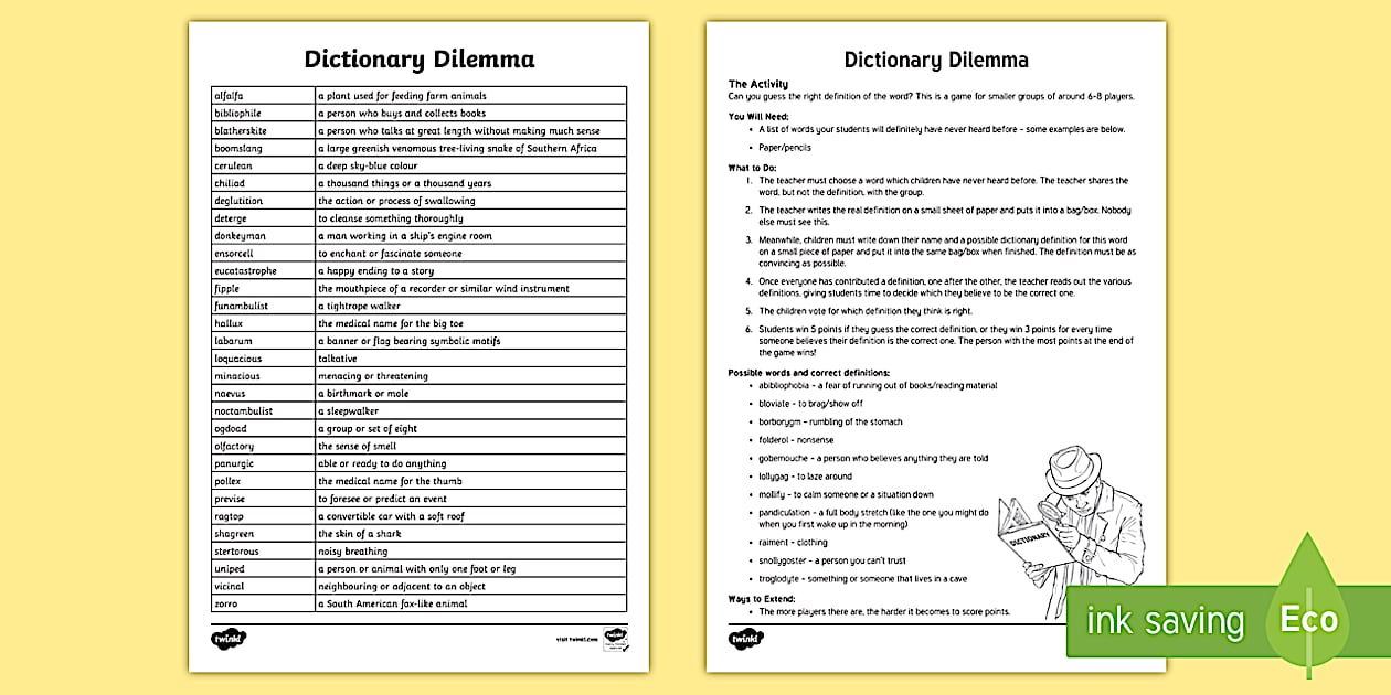 Dictionary Dilemma Game Years 7-8 (teacher made) - Twinkl