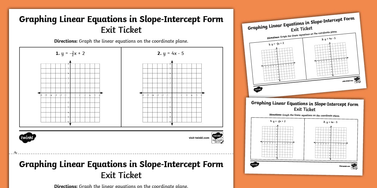 Eighth Grade Graphing Linear Equations in Slope-Intercept Form Exit Ticket
