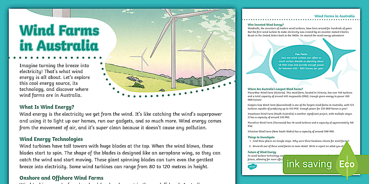 Wind Farms in Australia Fact File (teacher made) - Twinkl