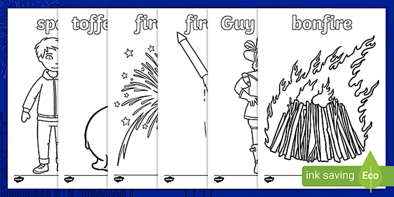 Bonfire Night Words Colouring Sheet - Twinkl