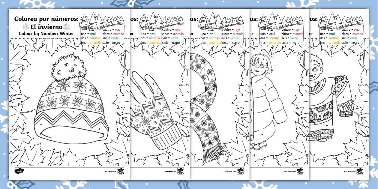 👉 Spanish Winter Colour by Number - Primary Resources