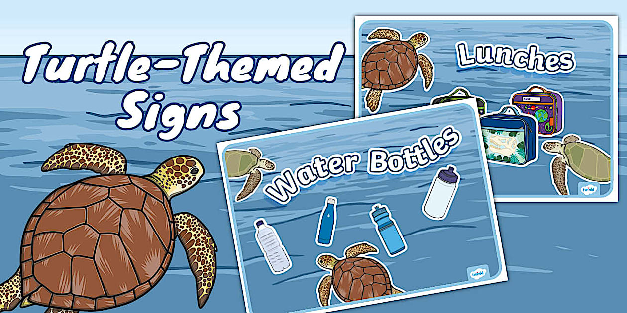 Turtle-Themed Mealtime Lunch Box and Drink Bottle Signs