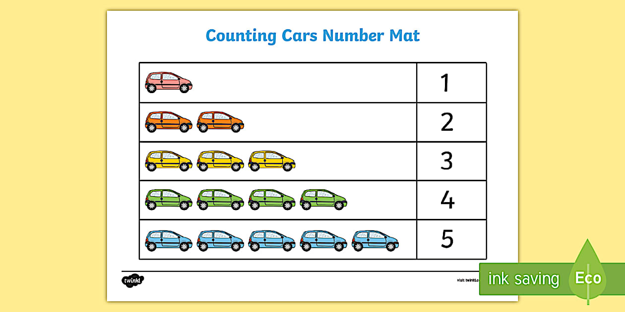 Counting Cars 1-5 Number Mat (teacher made) - Twinkl