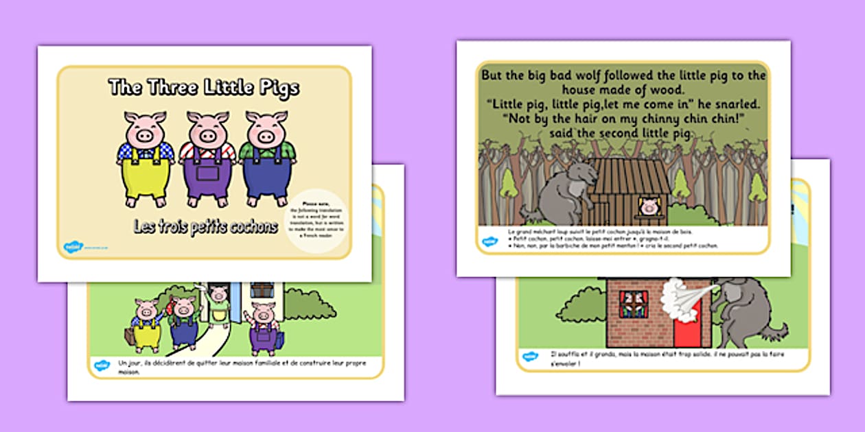 The 3 Little Pigs Story French Translation - Twinkl