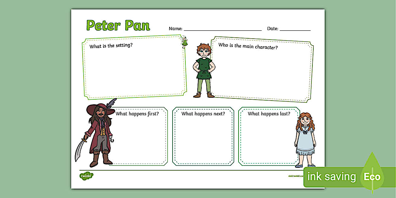 Black and White Peter Pan Story Review Writing Frame