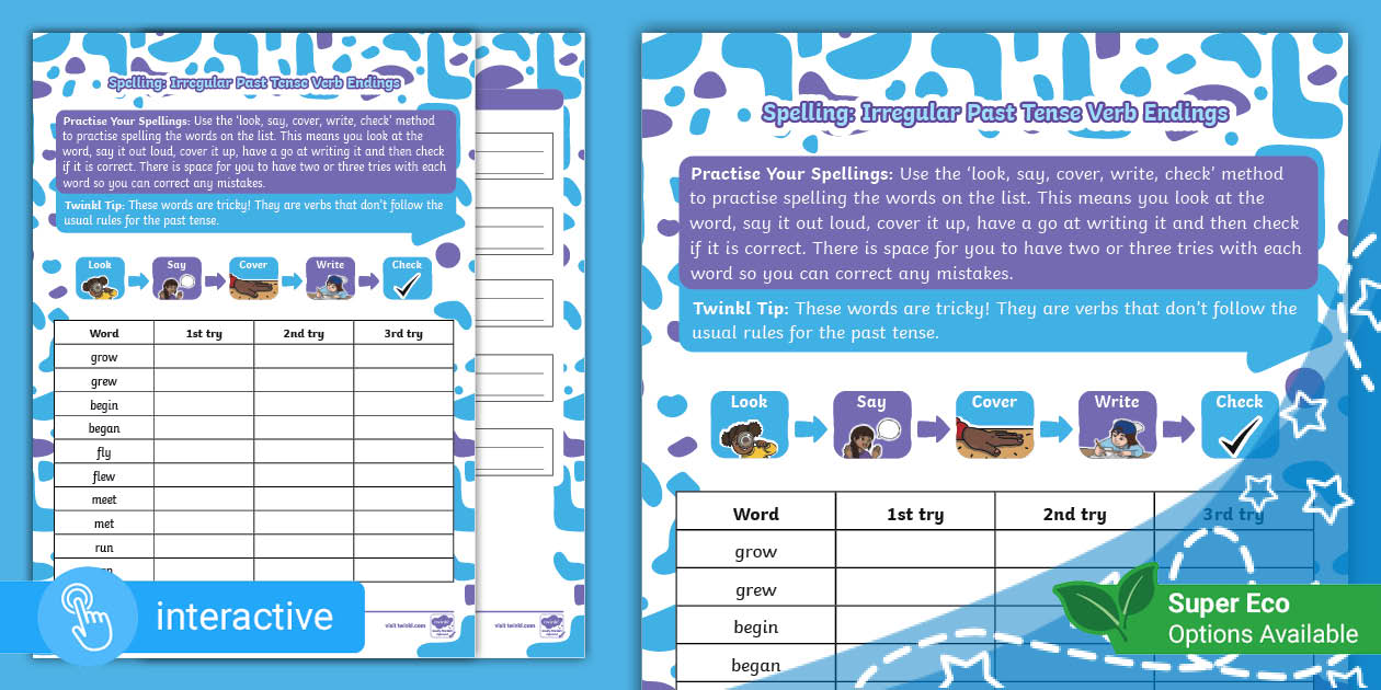 Year 2 Spelling Practice Irregular Past Tense Verb Endings (2) Homework