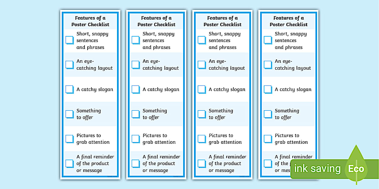 Features of a Poster Checklist Bookmark (Teacher-Made)