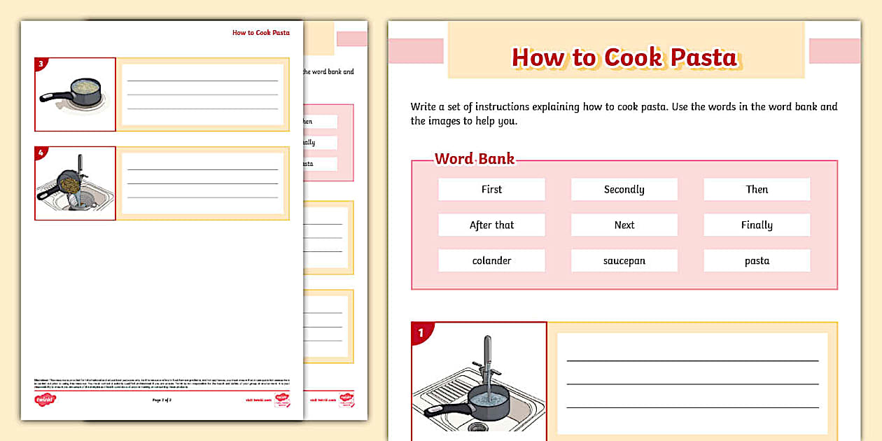 Cooking Pasta Instruction Writing Template (teacher made)