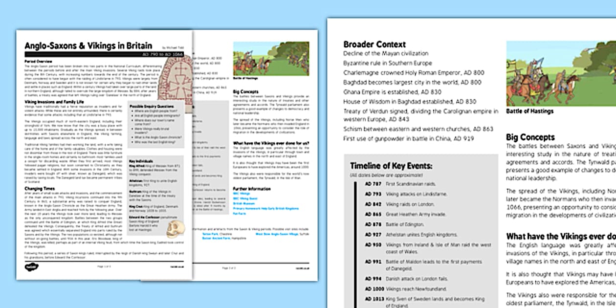 Anglo-Saxons and Vikings History Fact Sheet for Adults